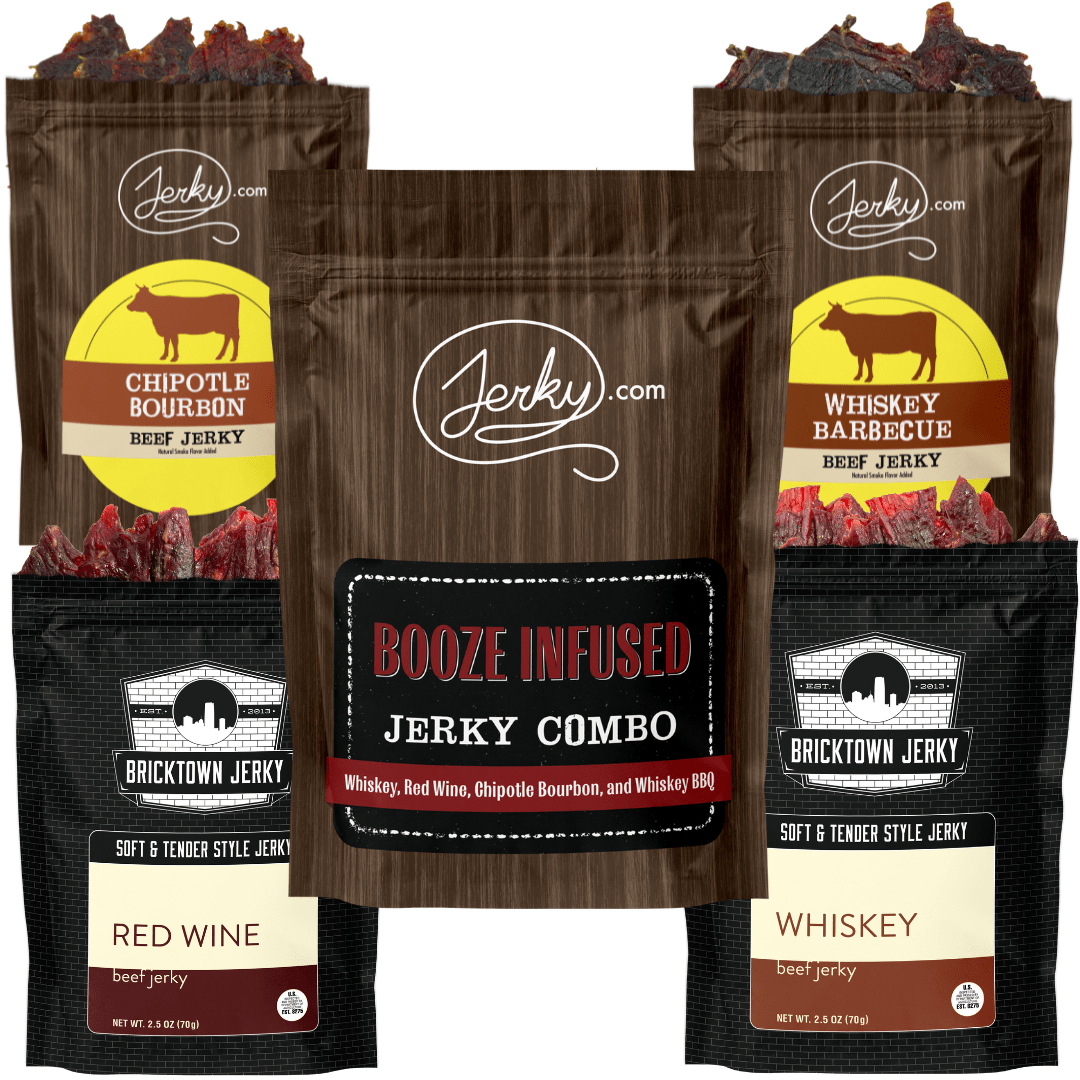 Booze Infused Jerky Combo - Whiskey, Red Wine, Bourbon, Whiskey BBQ ...